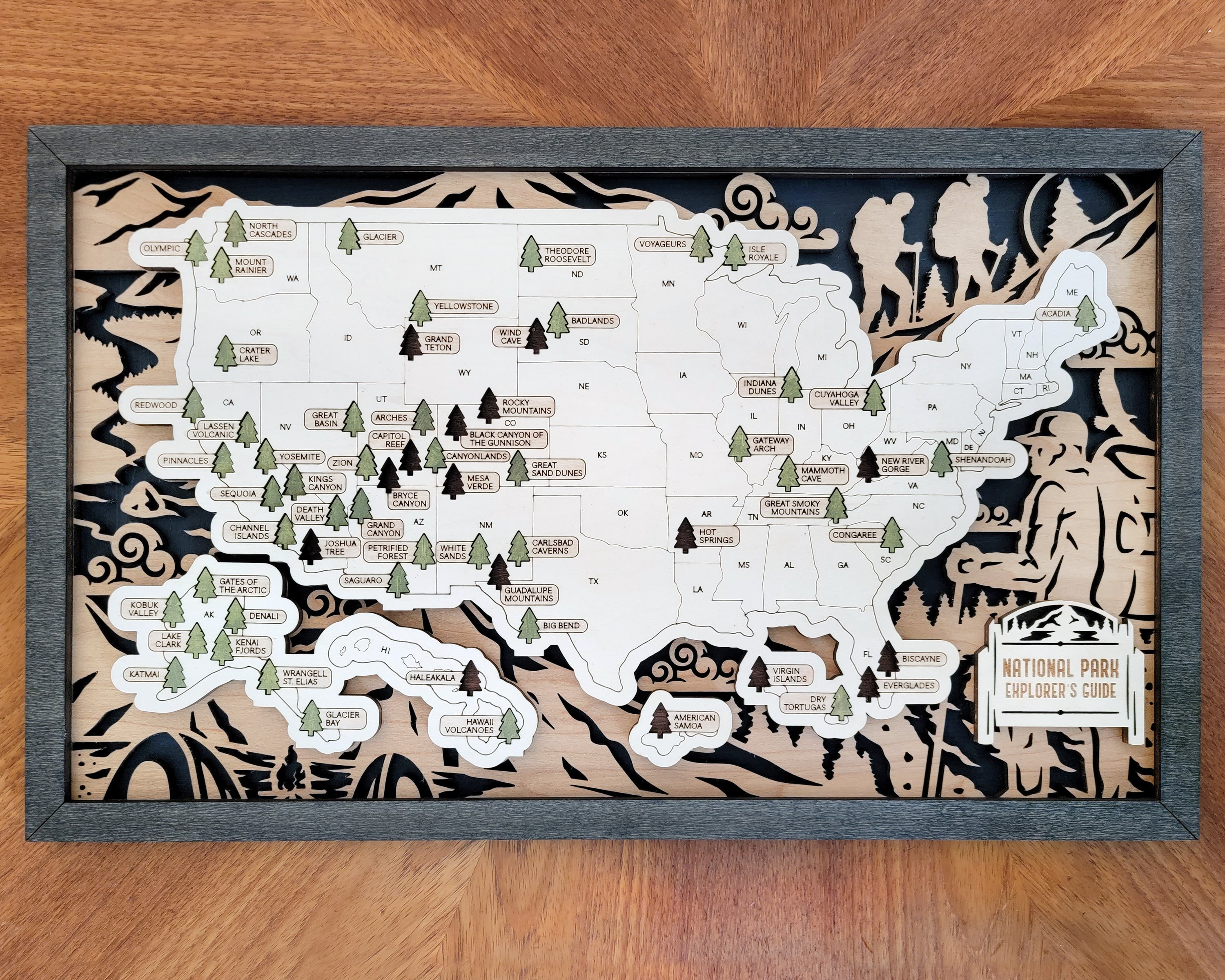 National Park Tracking Map with Pine Trees – 2 Dudes Designs
