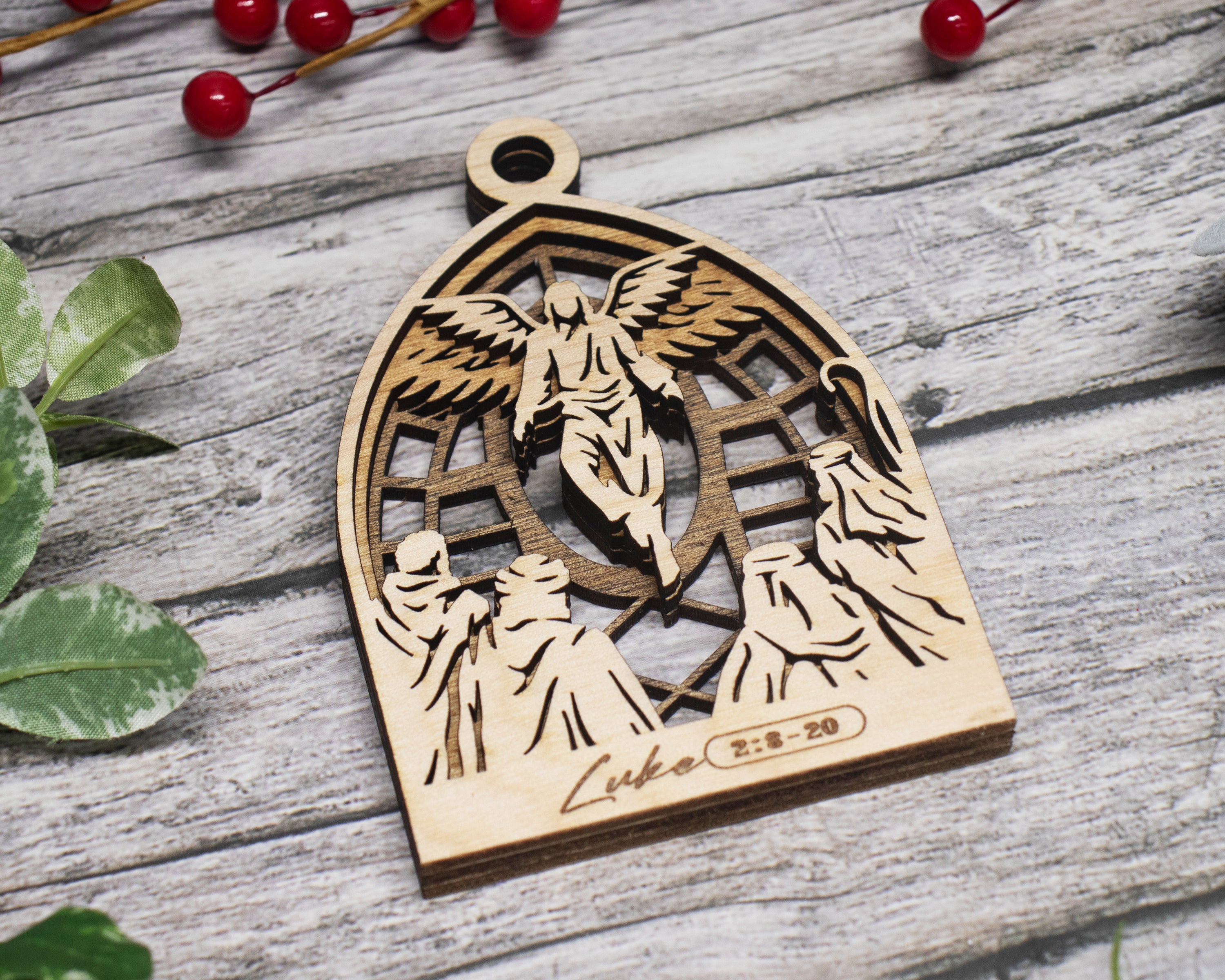 Angels and Shepherds Arched Christmas Story Ornament – 2 Dudes Designs