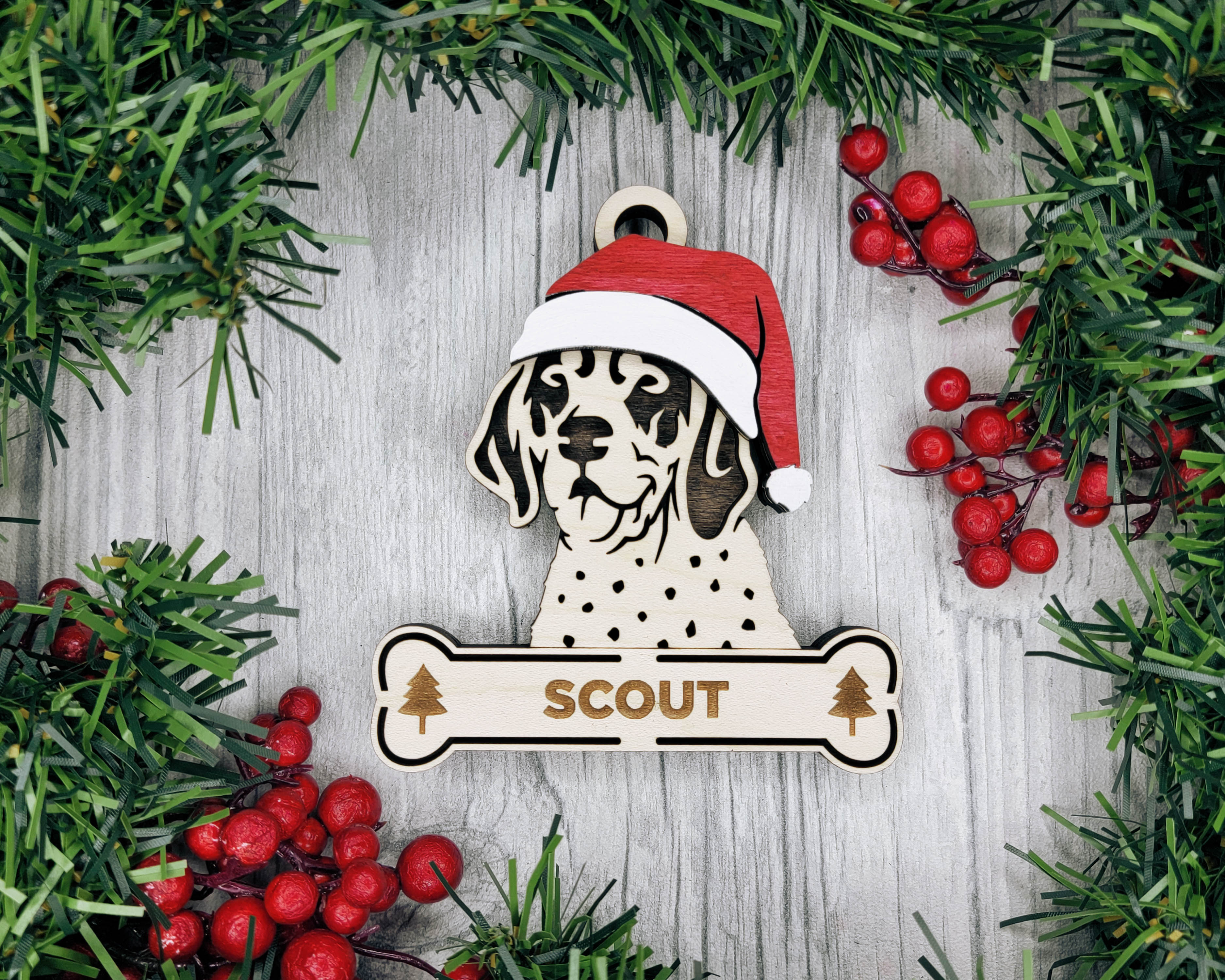 Bluetick Coonhound Santa Hat Dog Ornament (23) – 2 Dudes Designs