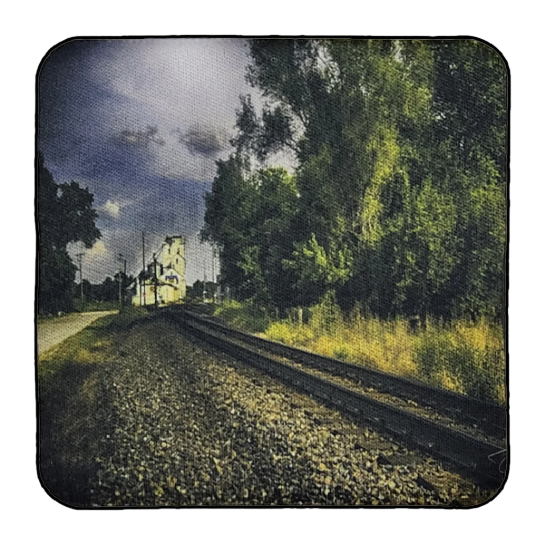 East Bound Train Track Neoprene Square Cup Coaster – 2 Dudes Designs